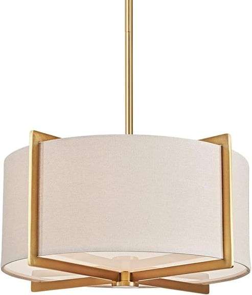 Motini - 3 Light Drum Pendant Chandelier, Brushed Brass with Beige Drum ...