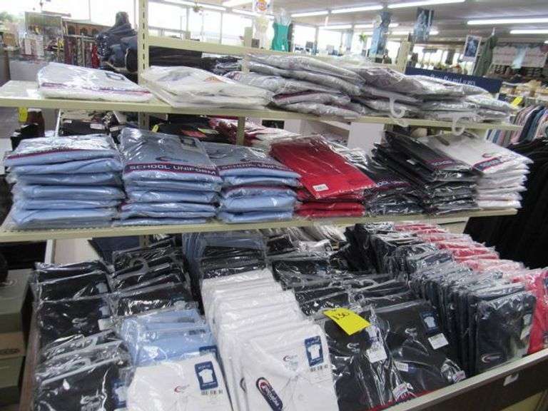 LOT, ON END CAP - APPROX. (165) ASSORTED SCHOOL UNIFORM SHIRTS SIZES 10 ...