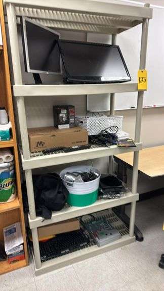 Plastic Shelf w/ Contents, Including: Dell and LG Computer Monitors ...