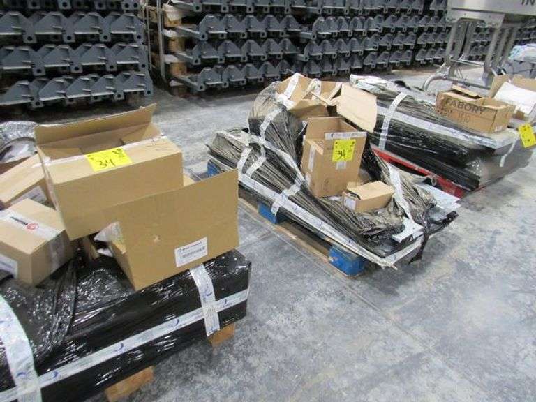 (3) PALLETS, ASSORTED CONVEYOR PARTS, HARDWARE, METAL AND ALUMINUM ...