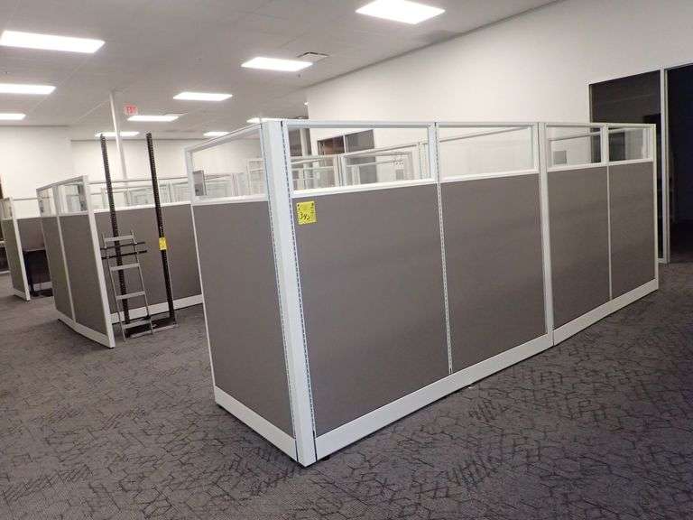 MODERN (8) WORKSTATION CUBICLE UNIT W/ GLASS PANE WINDOWS -WINNING ...