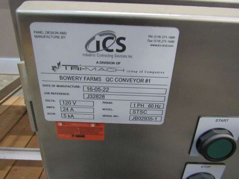 TRI-MACH BELT CONVEYOR S/N 32828-D1 WITH KELTECH 3-PHASE MOTOR MDL ...