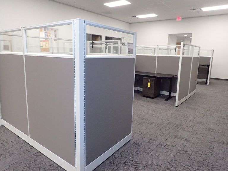 MODERN (8) WORKSTATION CUBICLE UNIT W/ GLASS PANE WINDOWS - WINNING ...