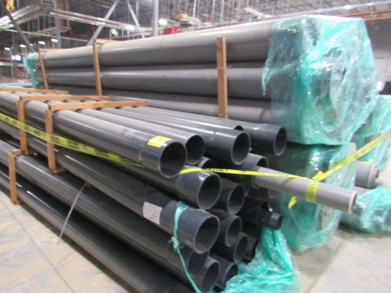 LOT, (8) STACKS ASSORTED LARGE PCV PIPES - ASSORTED DIAMETERS AND ...