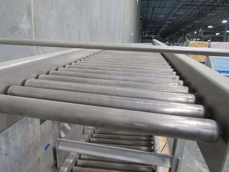 (2) TRI-MACH INCLINED ROLLER CONVEYORS AS SHOWN - (1) APPROX. 120" X 26 ...