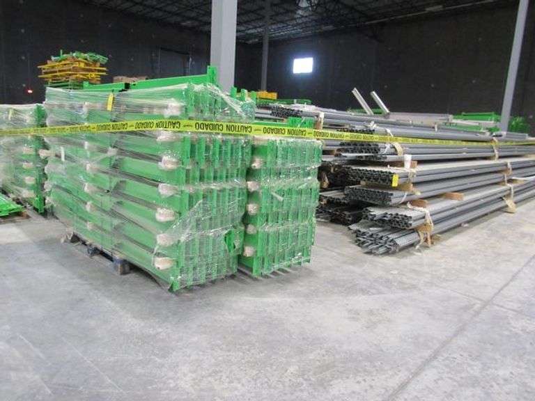 LARGE LOT, ASSORTED 9' CROSS BEAMS, 32' RACK UPRIGHTS, 33" CROSS BEAMS ...