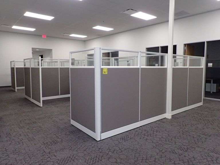 MODERN (8) WORKSTATION CUBICLE UNIT W/ GLASS PANE WINDOWS - WINNING ...