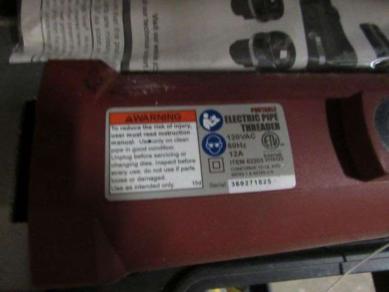 CENTRAL MACHINERY, PORTABLE ELECTRIC PIPE THREADER ITEM 62203 110-V ...