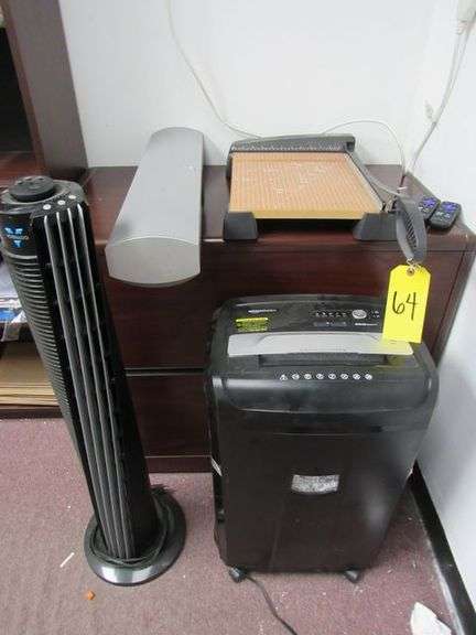 LOT, (1) AMAZON BASIC PORTABLE PAPER SHREDDER, (1) VORNADO TOWER FAN ...