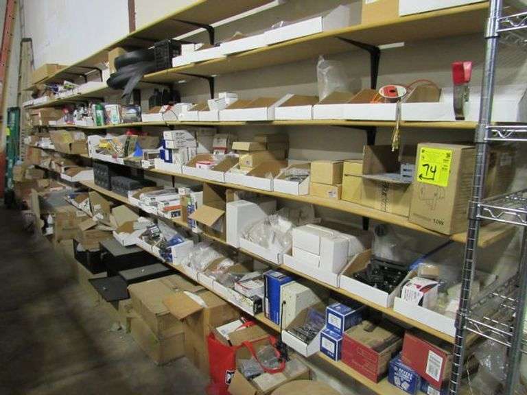 LARGE LOT, CONTENTS ON SHELF AND FLOOR INCLUDING ELECTRICAL PARTS ...