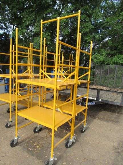 HEAVY DUTY YELLOW METAL PORTABLE RACK, 19" X 33" X 6' TALL, SOLD EMPTY ...