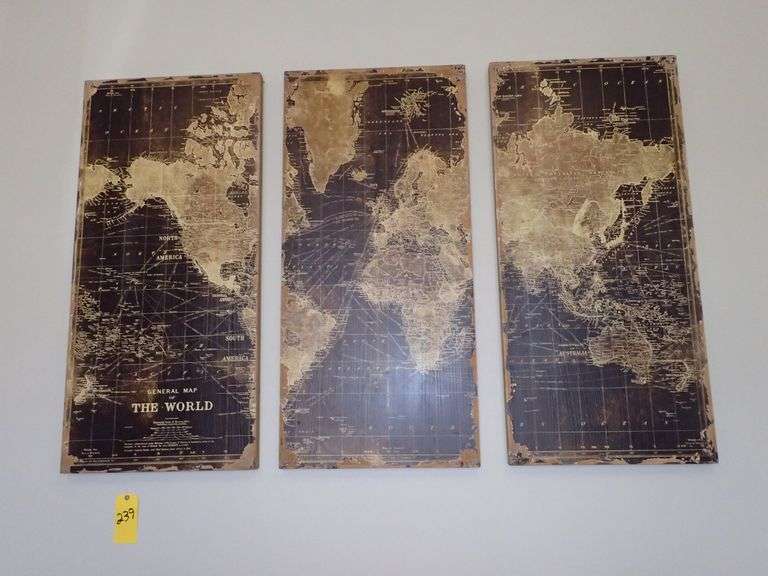 MAP OF THE WORLD PRINT ON BOARD TRIPTYCH - Rosen Systems