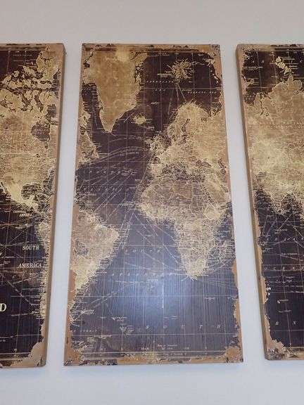 MAP OF THE WORLD PRINT ON BOARD TRIPTYCH - Rosen Systems