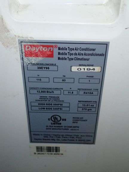 DAYTON MOBILE AIR CONDITIONER MODEL 39EY96 W/ REMOTE - Rosen Systems