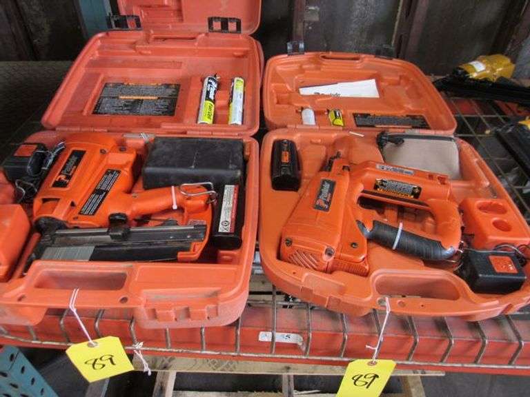 (2) PASLODE IMPULSE NAIL GUNS WITH CARRYING CASE AND (1) EXTRA CARRYING ...