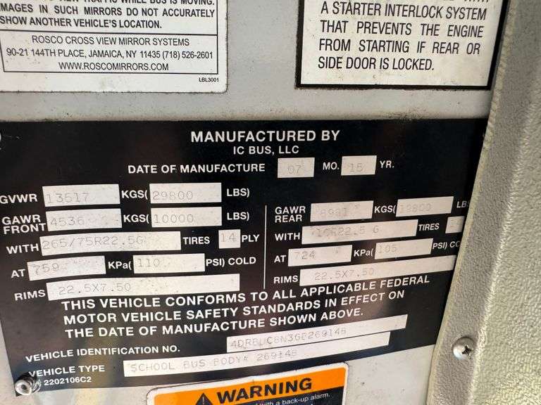 2016 International School Bus VIN 4DRBUC8N3GB269148 - Rosen Systems