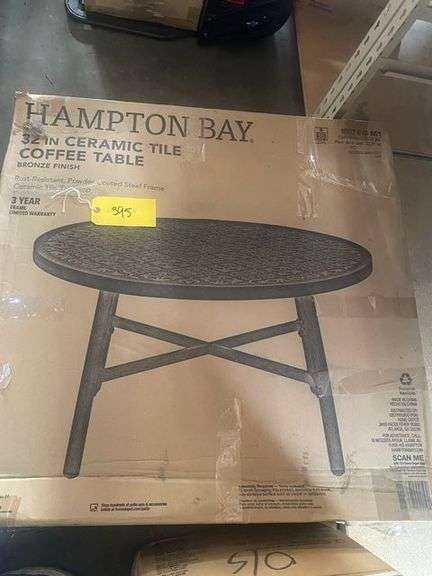 Hampton Bay Mix and Match Round Metal Outdoor Coffee Table with Ceramic ...