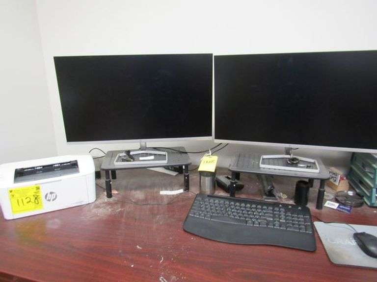 LOT, HP LASERJET PRO M15W PRINTER, (2) HP MONITORS W/KEYBOARD/MOUSE ...