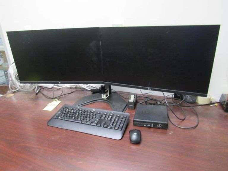 (2) LARGE MONITORS W/KEYBOARD, MOUSE, OPTIPLEX 7090 DESKTOP MINI ...