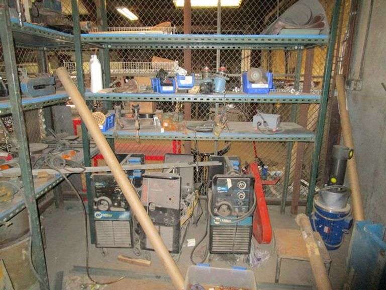 CONTENTS OF CAGE, ASSORTED OUT OF ORDER WELDERS, HAND TOOLS, CASTERS ...