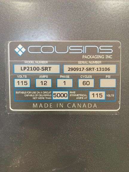 COUSINS STRETCH WRAPPER MDL LP2100-SRT S/N 290917-SRT-13106, APPROX. 60 ...