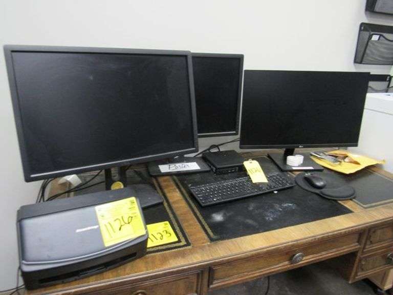 (2) DELL, (1) LG MONITORS, W/KEYBOARD, MOUSE, DELL OPTIPLEX 7090 MINI ...
