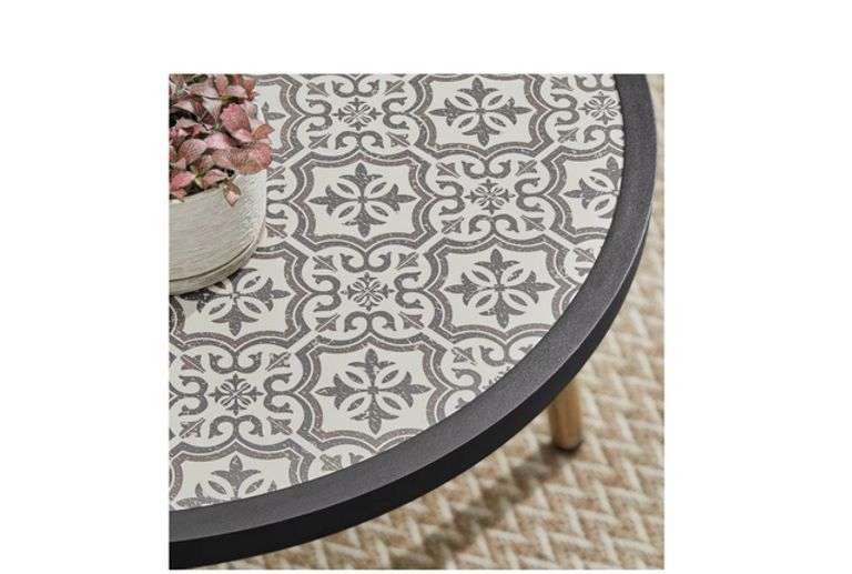 Hampton Bay Mix and Match Round Metal Outdoor Coffee Table with Ceramic ...