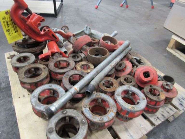 (1) SMALL PALLET, ASSORTED RIDGID PIPE THREADERS, HEADS AND REAMERS ...