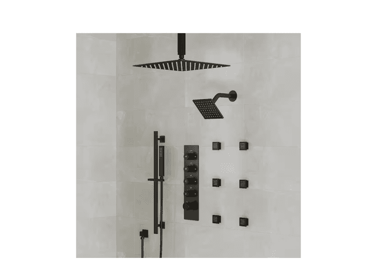 Everstein 13-Spray Patterns 16 and 6 in. Ceiling Mount Dual Shower Head and Handheld with ...