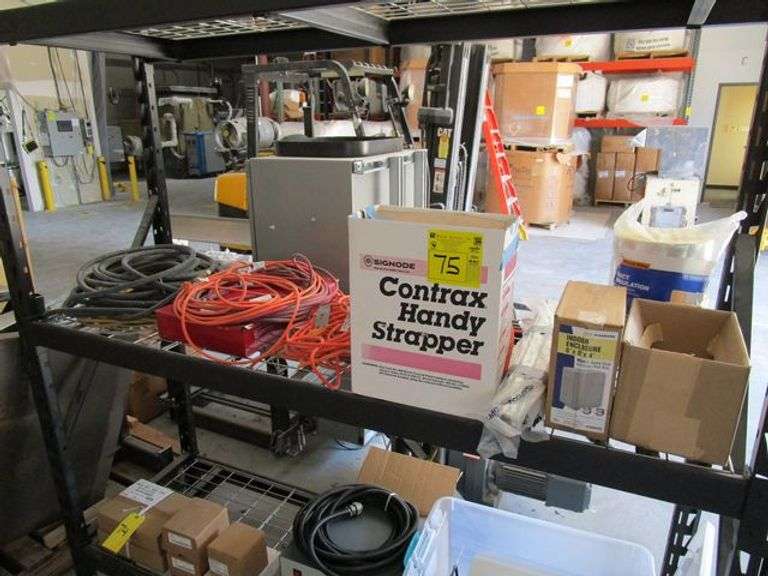 LOT, ASSORTED EXTENSION CORDS, AIR HOSE, SIGNODE CONTRAX HANDY STRAPPER ...