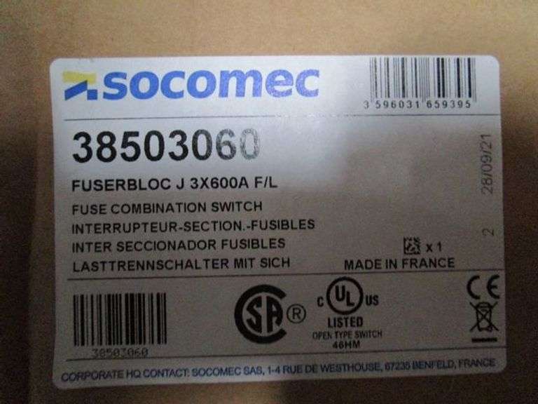 NEW SOCOMEC 38503060 FUSERBLOC J3X600AF/L FUSE COMBO SWITCH WITH ...