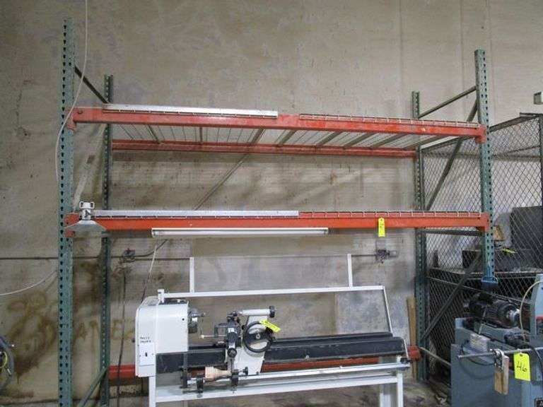 SECTION OF EMPTY PALLET RACK, TEAR DROP STYLE, 2-TIER, W/WIRE DECKING ...