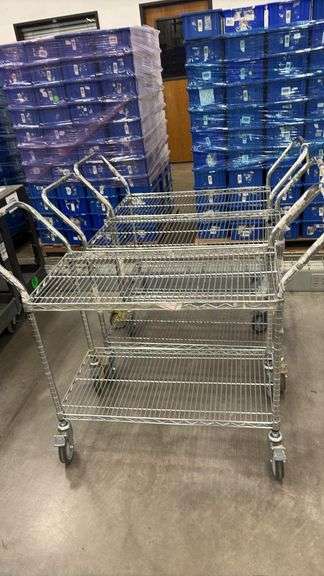 Industrial Metal Utility Carts, 3 Shelves, Swivel Caster Wheels, Silver ...