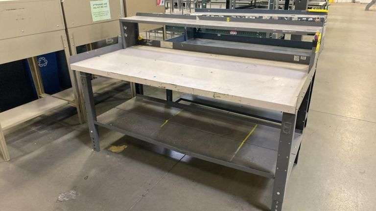 Industrial Metal Workbench with Bottom Shelf and Raised Sides, Serial ...