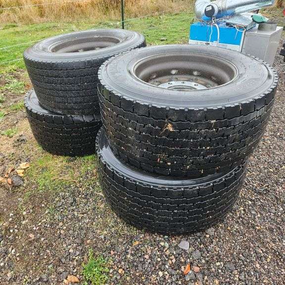 Four yokohama 445x50 R 22.5 Super Single tires - Rivers West Auction