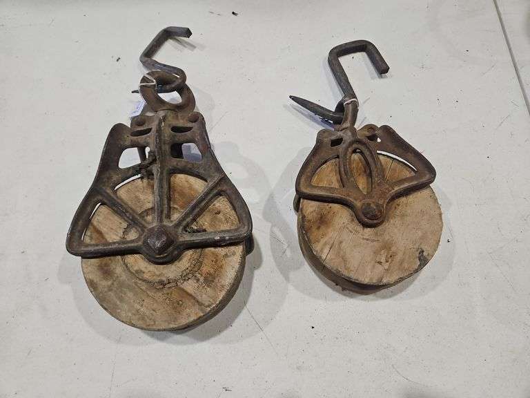 Pair of Wooden Pulleys - Rivers West Auction