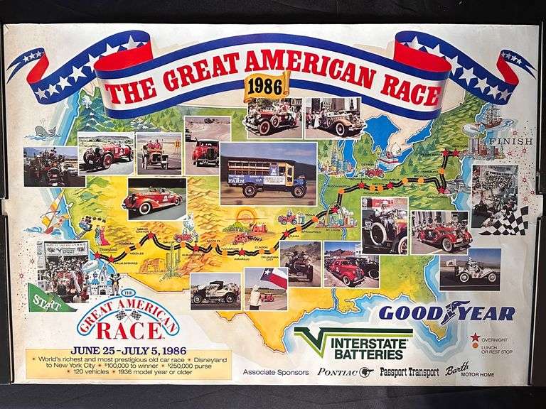 1986 Great American Race Map Poster - Ryan Cate Auctions and Real Estate