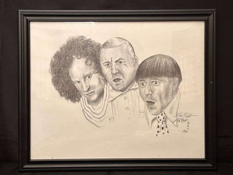 Framed Three Stooges Pencil Drawing - Ryan Cate Auctions and Real Estate