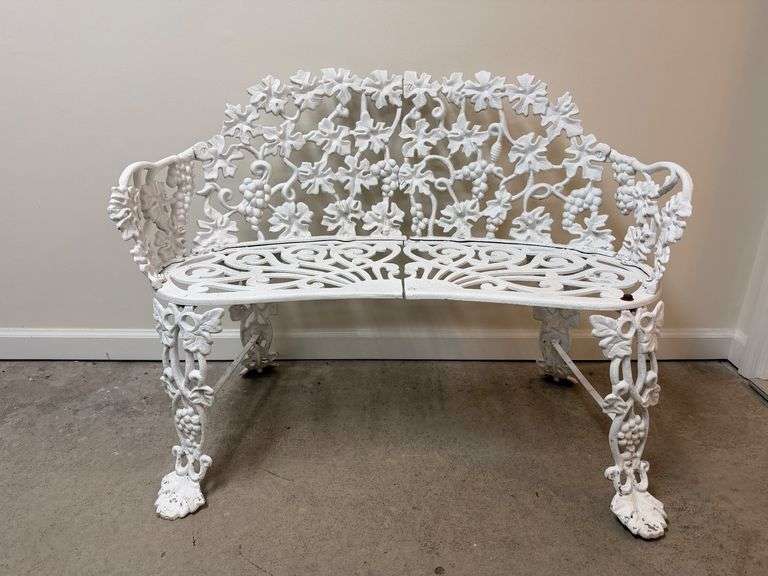 White Cast Iron Garden Bench - Ryan Cate Auctions and Real Estate