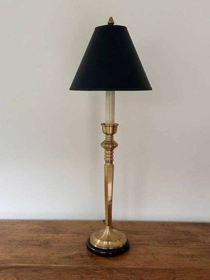 Brass Table Lamp With Black Shade - Ryan Cate Auctions and Real Estate