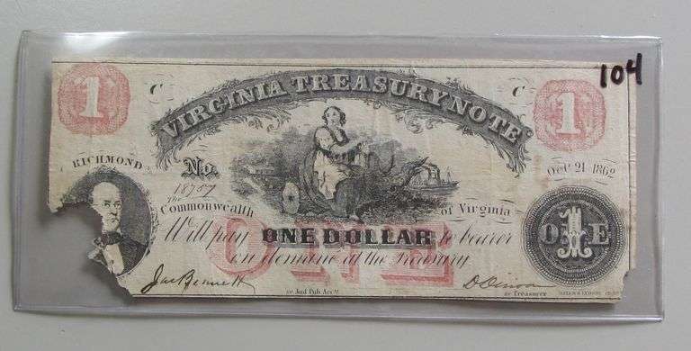 $1 TREASURY NOTE VIRGINIA 1862 - Star Coin and Currency, LLC