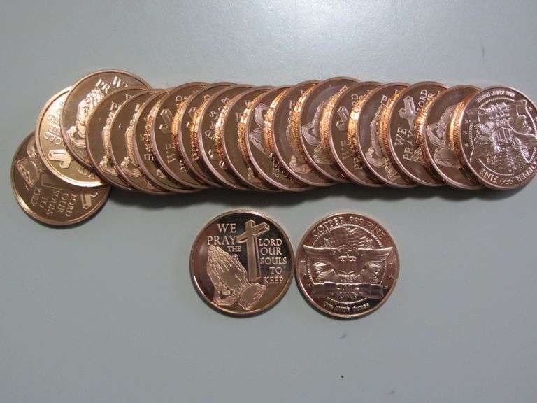 ROLL OF 20 1 OUNCE .999 PURE COPPER ROUNDS PRAYER DESIGN - Star Coin ...