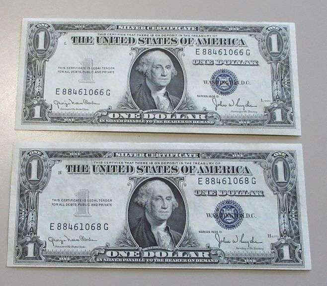 2 CLOSE TO CONSECUTIVE 1935-D $1 UNC SILVER CERTIFICATES - Star Coin ...