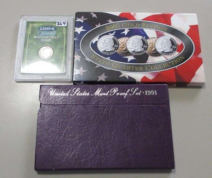 SILVER 1964 DIME 1991 PROOF SET GOLD PLATE QUARTER SET - Star Coin and ...
