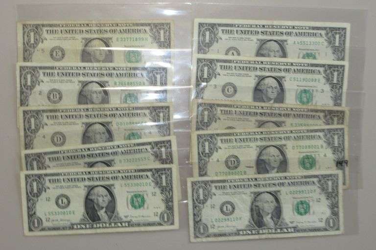 Lot of 10 3 pair serial number notes - Star Coin and Currency, LLC