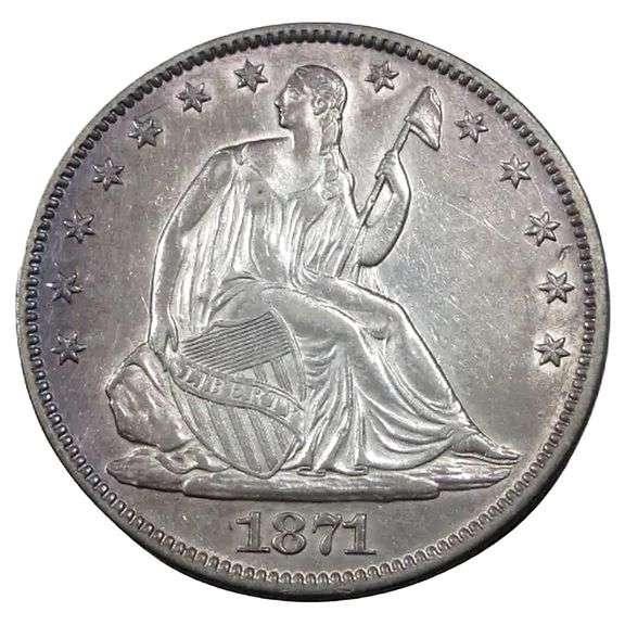1871 Seated Liberty Half Dollar, Type 5 With Motto, High Grade UNC ...