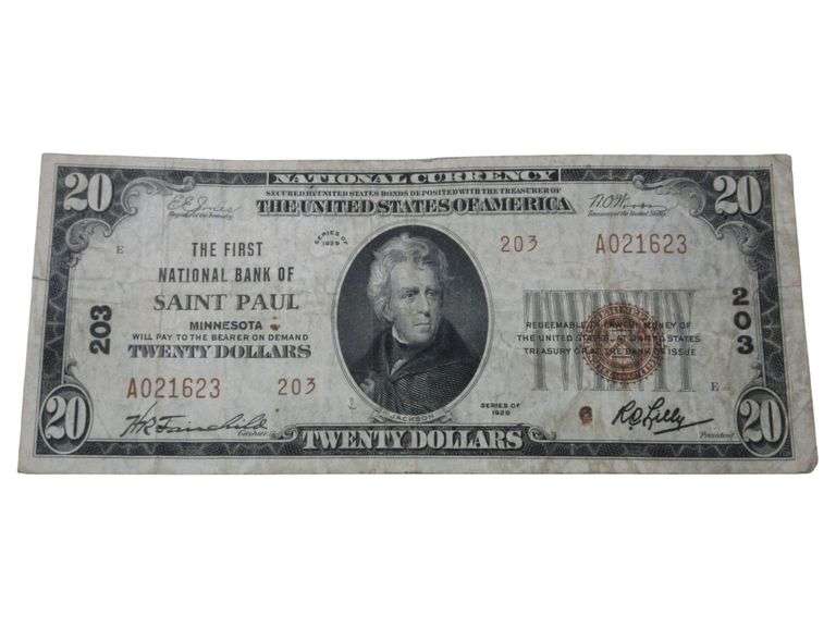 1929 $20 Type 2 National Bank Note First National Bank of Saint Paul ...