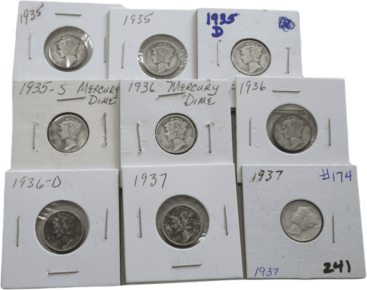 Collection of Vintage Mercury Dimes (1935-1937) - Various Mint Marks ...