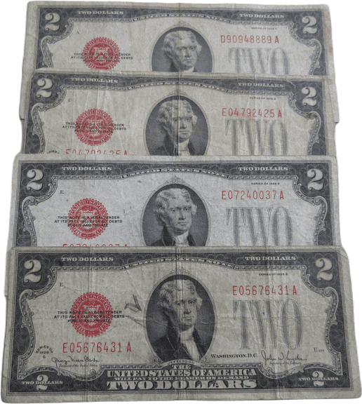 Lot of 4 U.S. $2 Red Seal Banknotes 1928 Series - Star Coin and ...