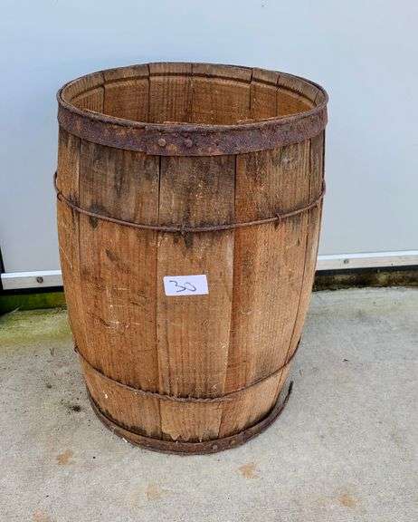 Rustic Wood Barn Barrel 18” Tall - Auction Group